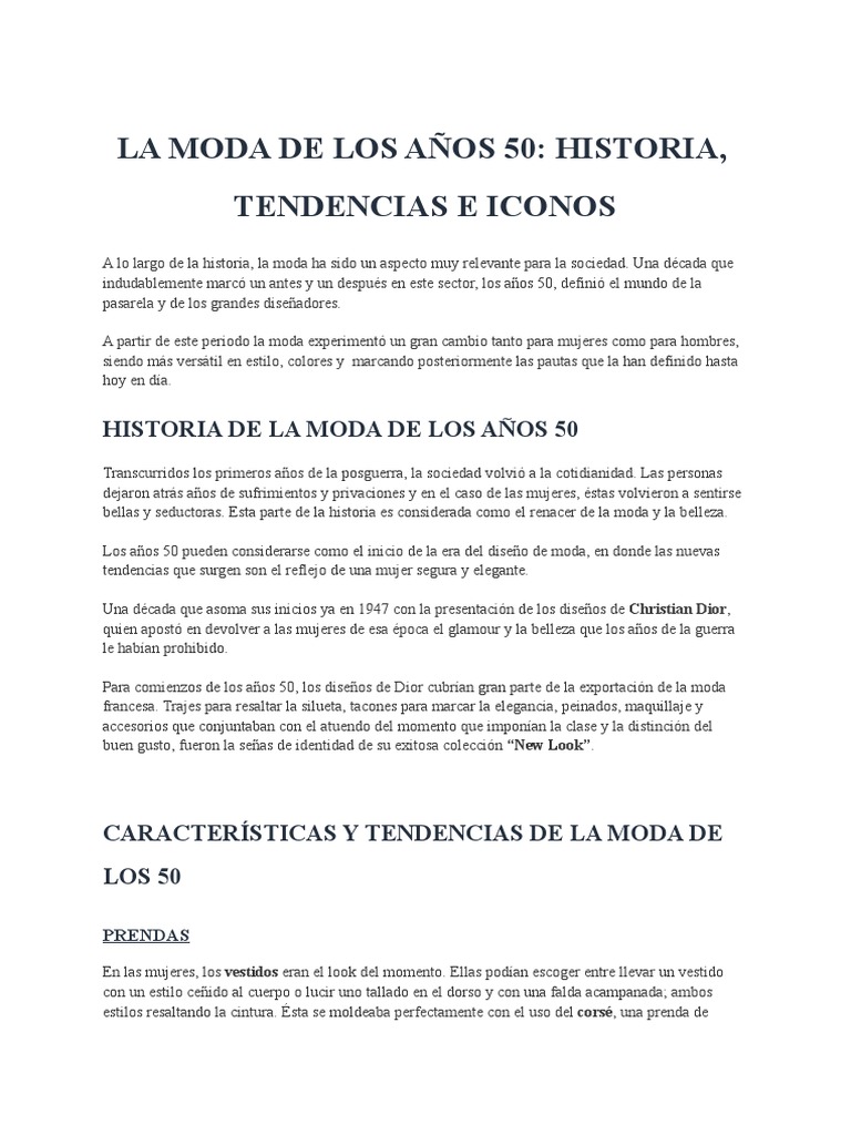 La Moda de Los Años 50 - Historia, Tendencias e Iconos | PDF | Moda | Ropa