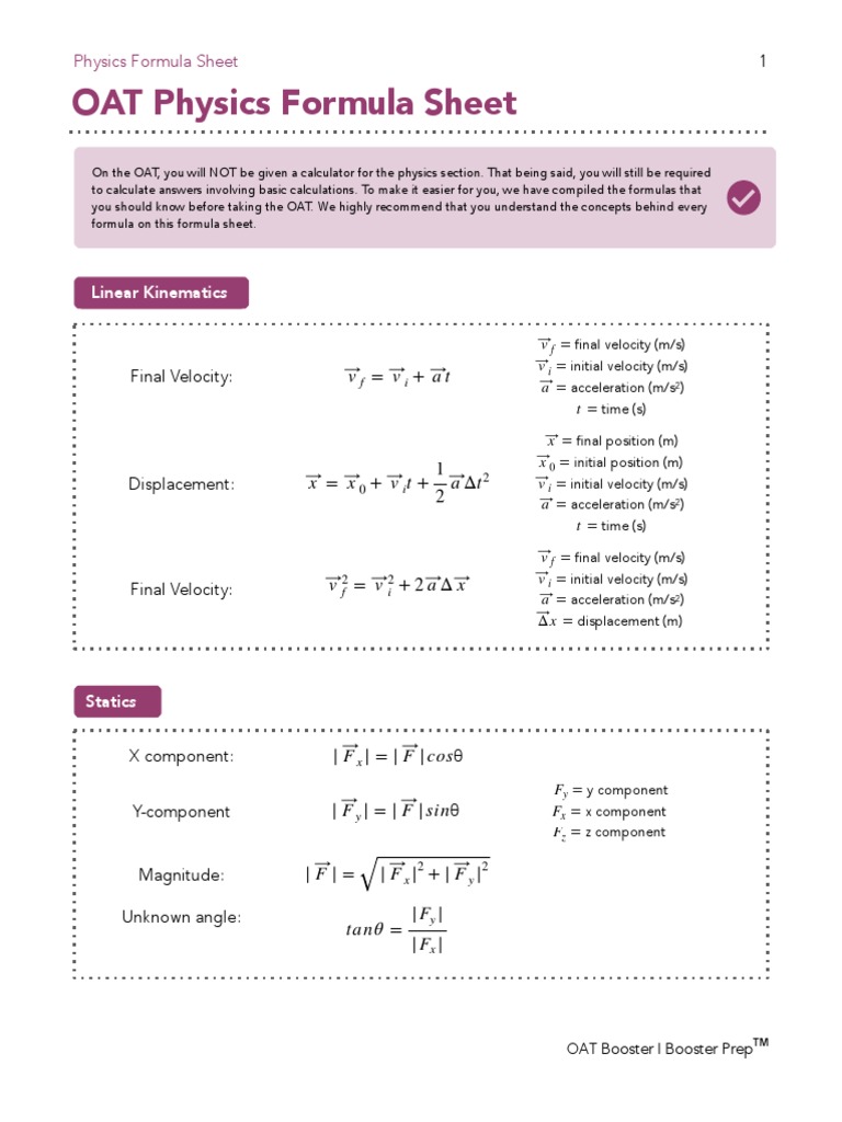 OATBooster Formula Sheet (July 2022) P | PDF | Torque | Force