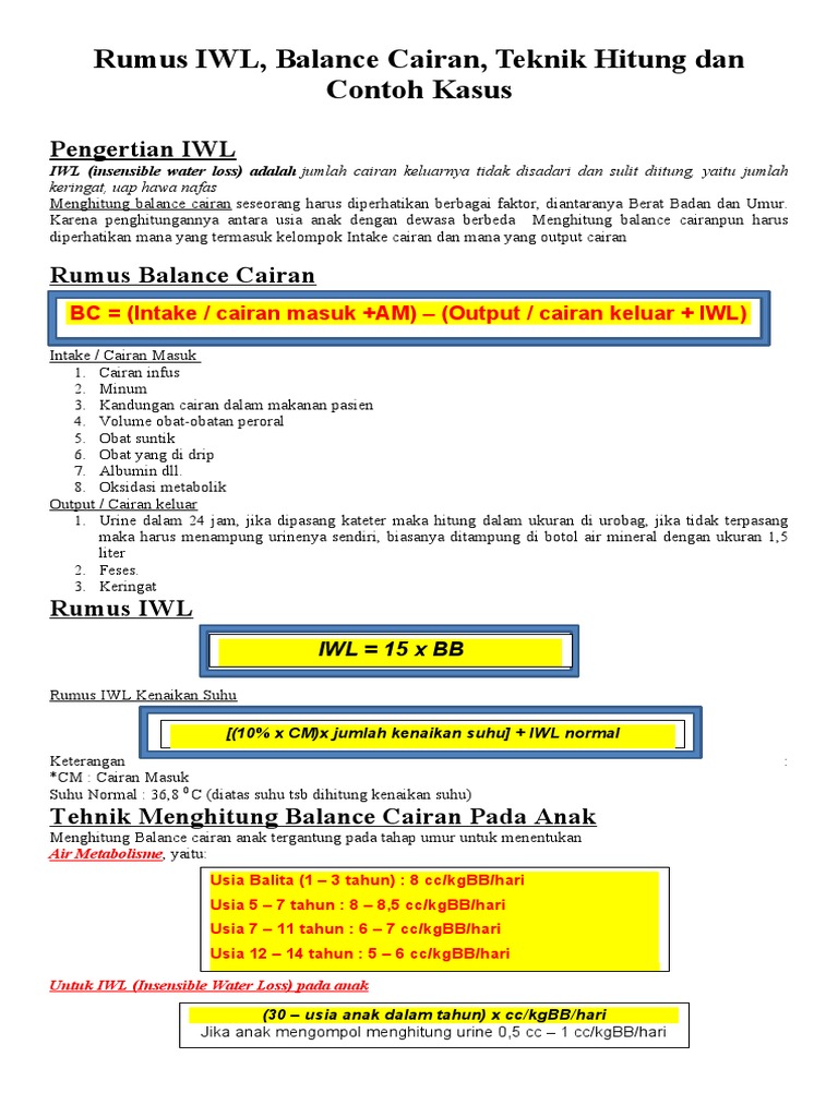 Rumus IWL, Balance Cairan, Teknik Hitung Dan Contoh Kasus | PDF