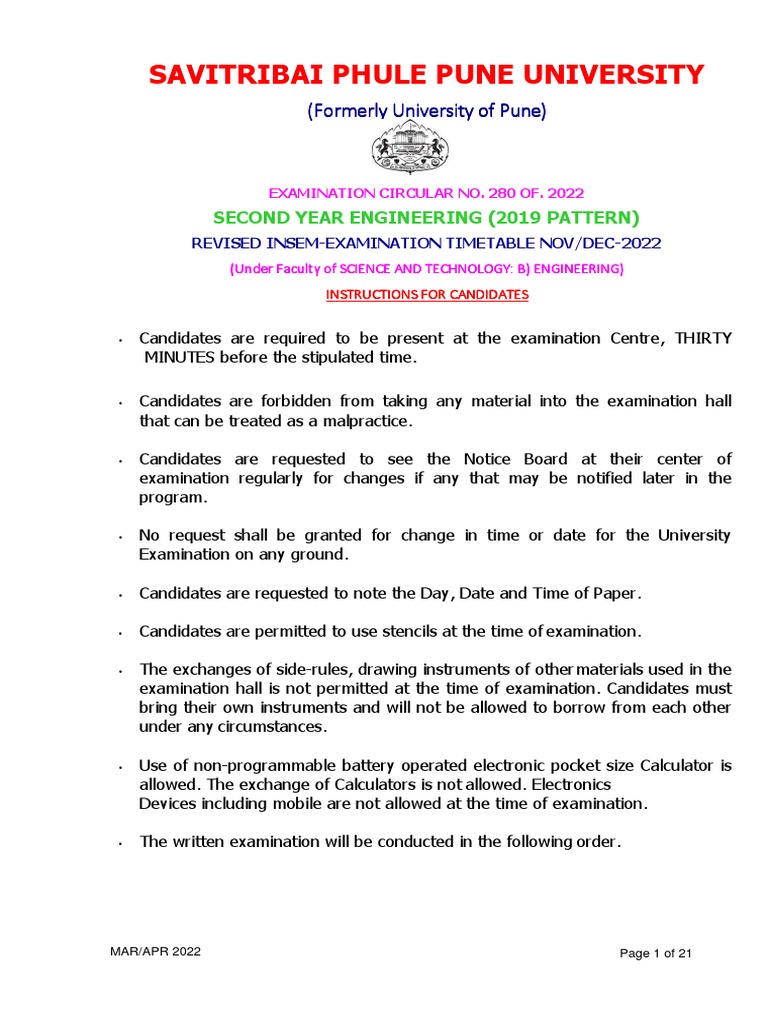 S.E. 2019 Pattern Insem Timetable For Nov-Dec-2022 Exam | PDF ...