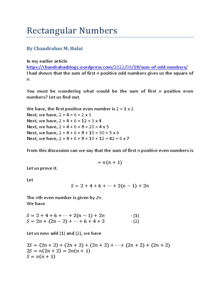 Rectangular Numbers Pdf