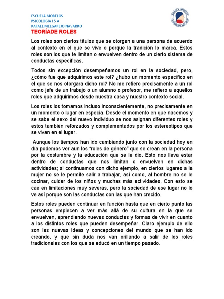 Teoría de Roles en la Sociedad Actual | PDF | Relaciones personales ...