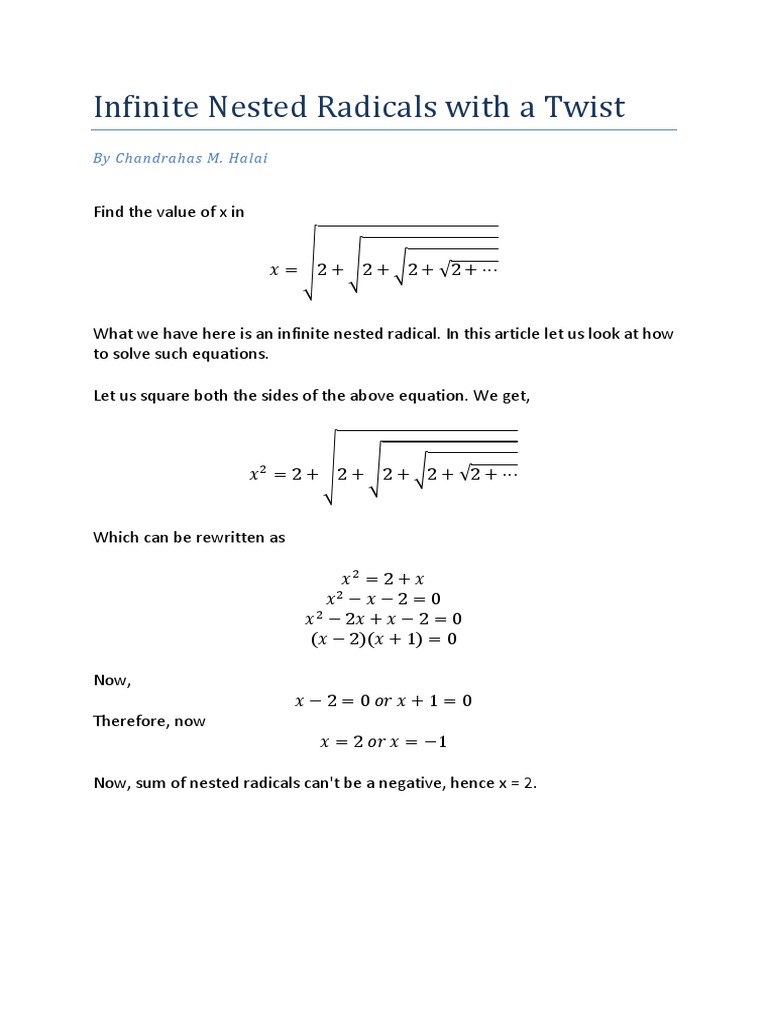 Infinite Nested Radicals With A Twist | PDF
