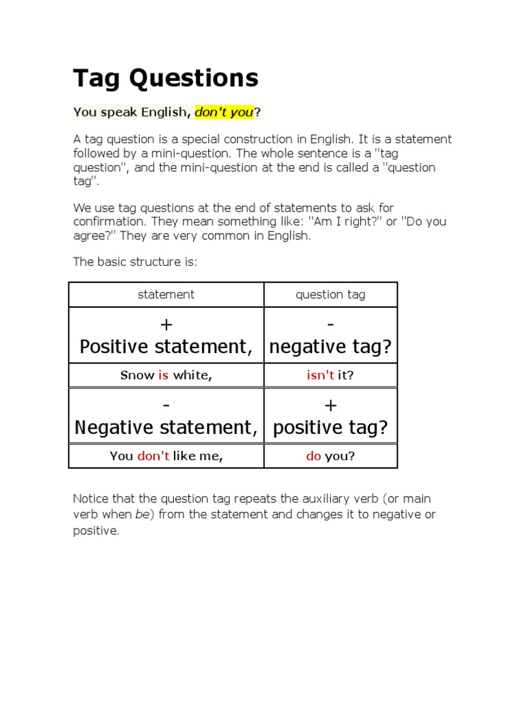 Tag Questions Correction | PDF | Question | Linguistic Morphology