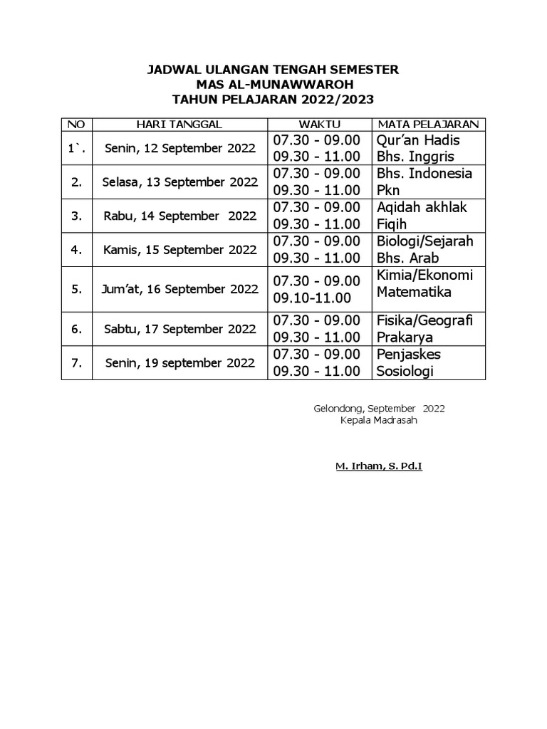 Jadwal Mid Semester Ganjil | PDF