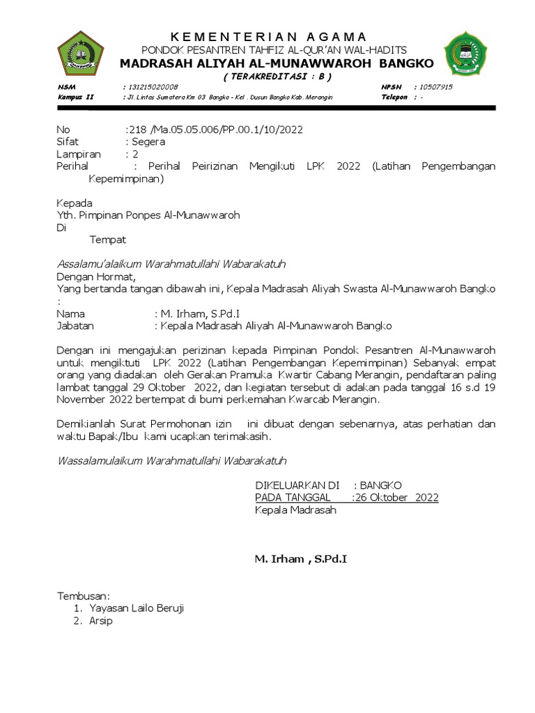 Izin Mengikuti LPK Pramuka | PDF