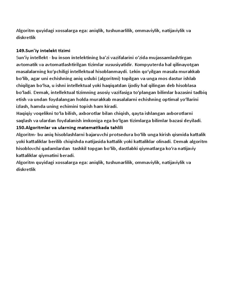 149.sun'iy Intelekt Tizimi | PDF