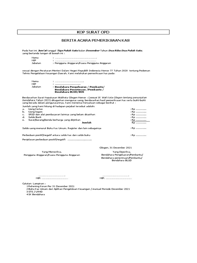 Form Kas Opname OPD | PDF