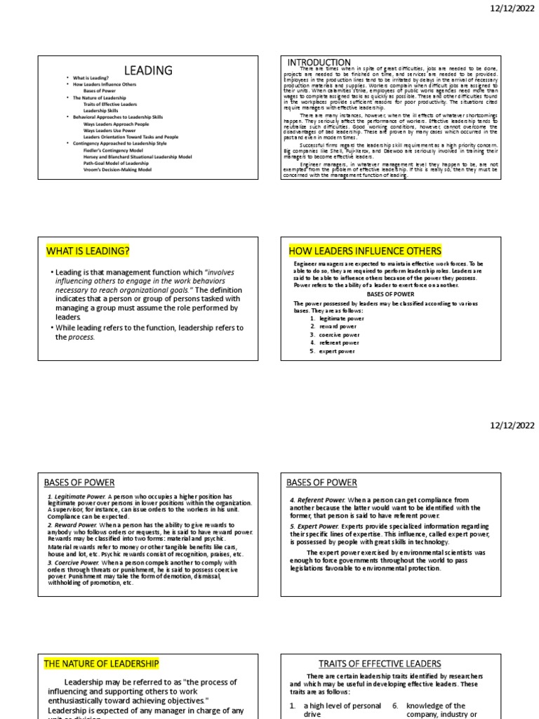 Lec 10 Leading | PDF | Leadership | Power (Social And Political)
