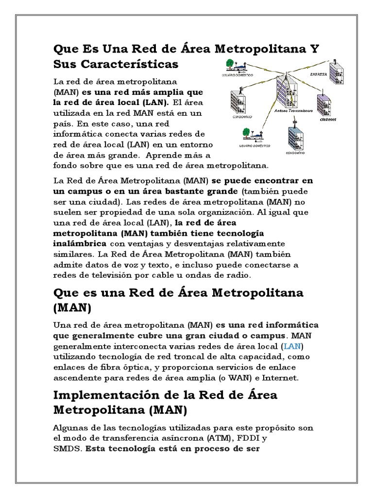 Que Es Una Red de Área Metropolitana Y Sus Características | PDF | Red de computadoras ...