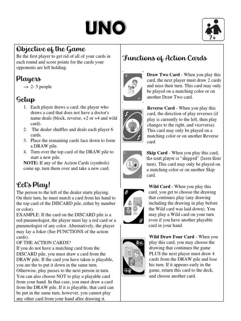UNO Game Objective and Rules | PDF | Games Of Chance | Gambling