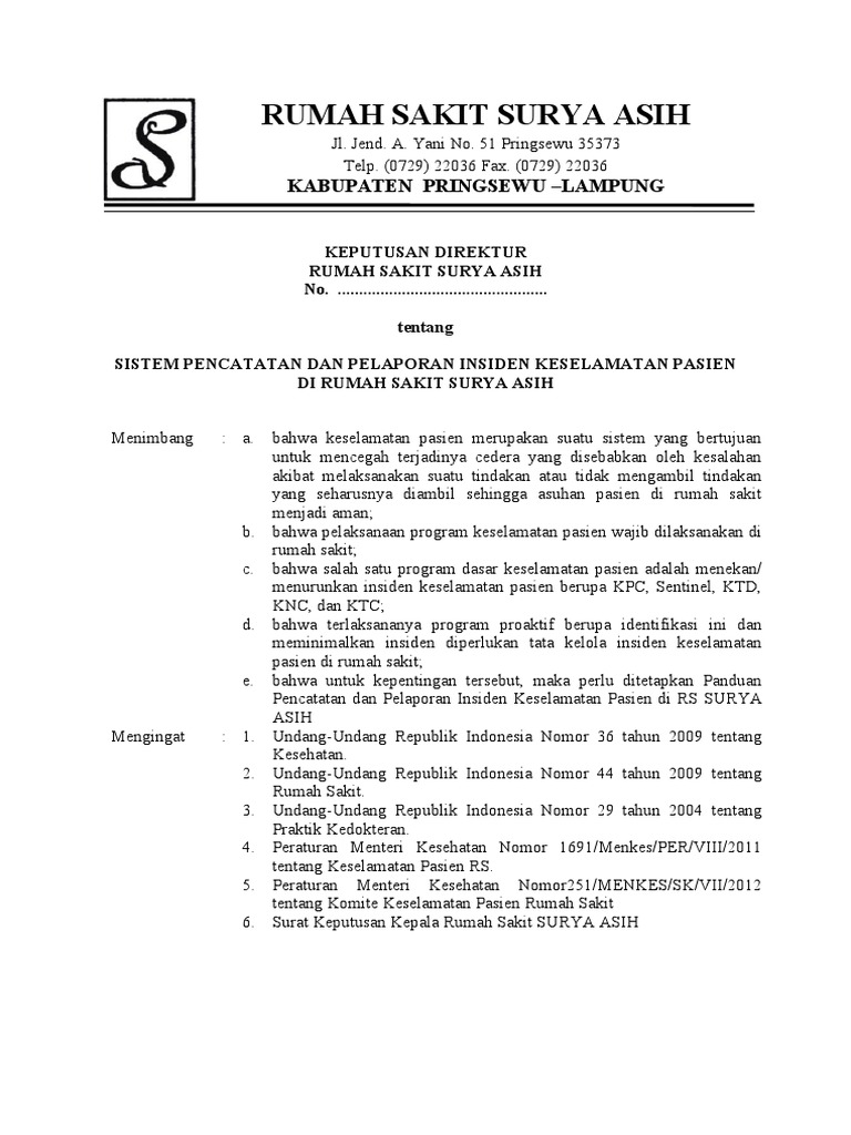9 SK Pelaporan Insiden Keselamatan Pasien | PDF