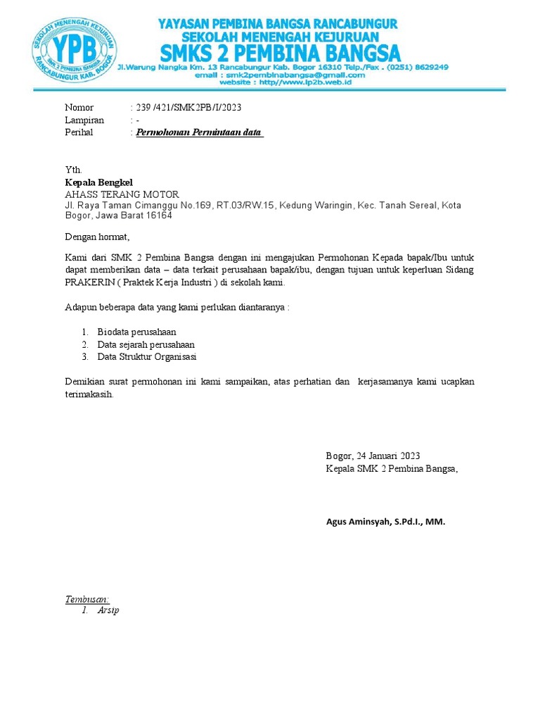 Surat Permohonan Permintaan Data Perusahaan AHASS | PDF
