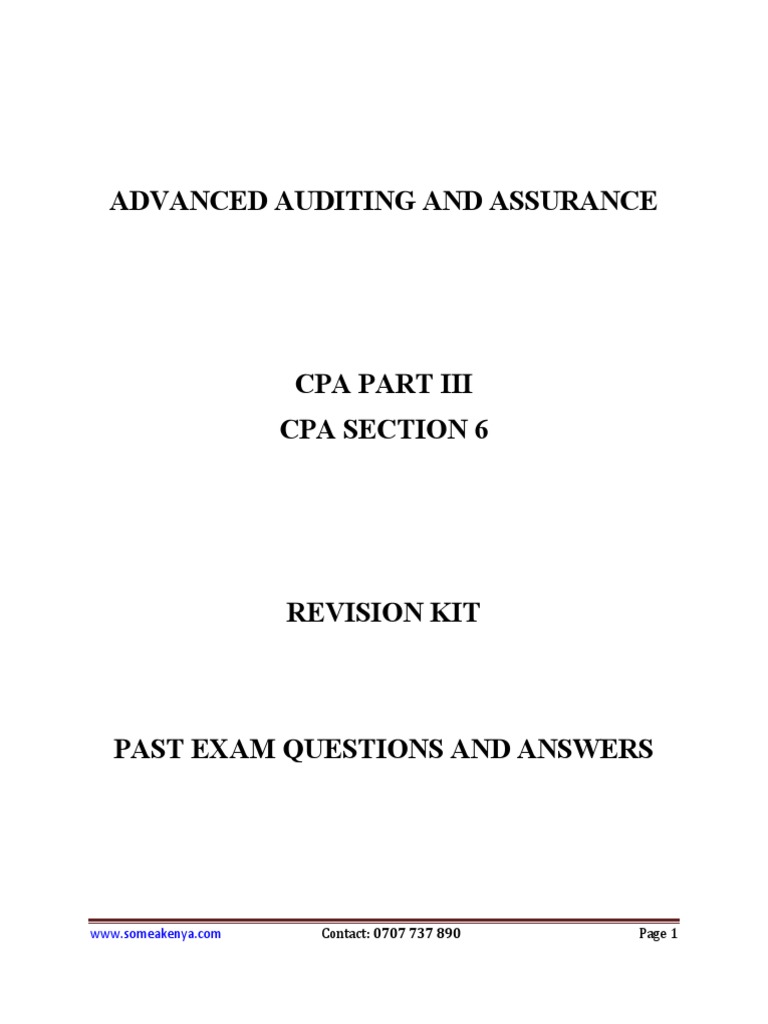 Advanced Auditing and Assurance - Revision Kit | Download Free PDF ...