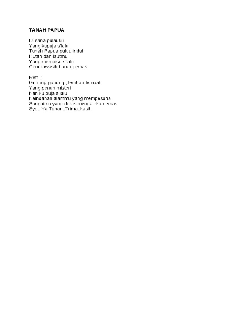 Syair Lagu Tanah Papua Pdf