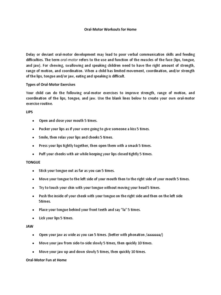 Oral-Motor Exercises for Kids' Speech | PDF