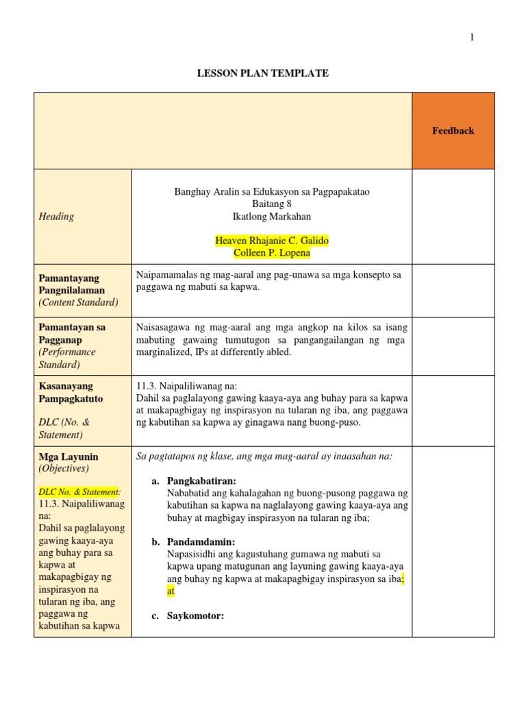 Galido-Lopena 2nd Draft of Team Ve Lesson Plan | PDF