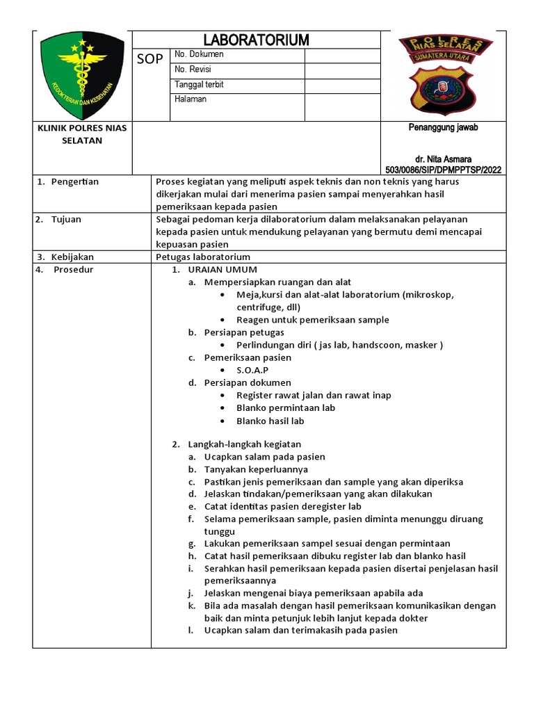 Sop Laboratorium | PDF