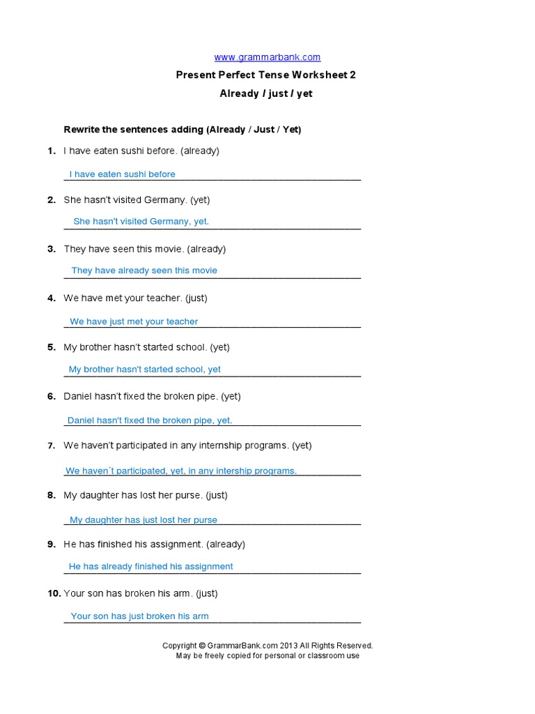 Present-Perfect-Tense-Already-Just-Yet TAMM | PDF