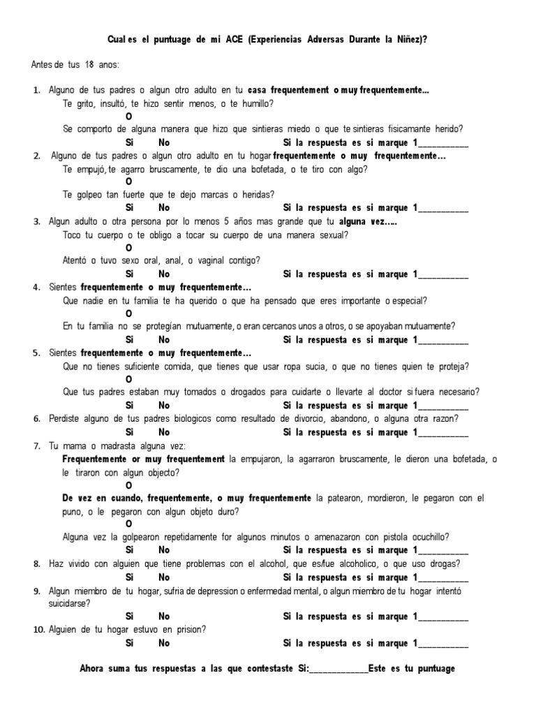 Puntuación de ACE en Niñez | PDF | Relaciones personales, crianza y ...