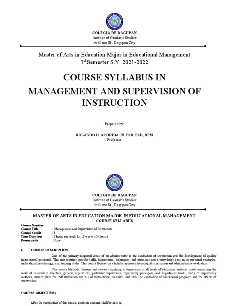 MAED Educational Management Syllabus | PDF | Learning | Curriculum