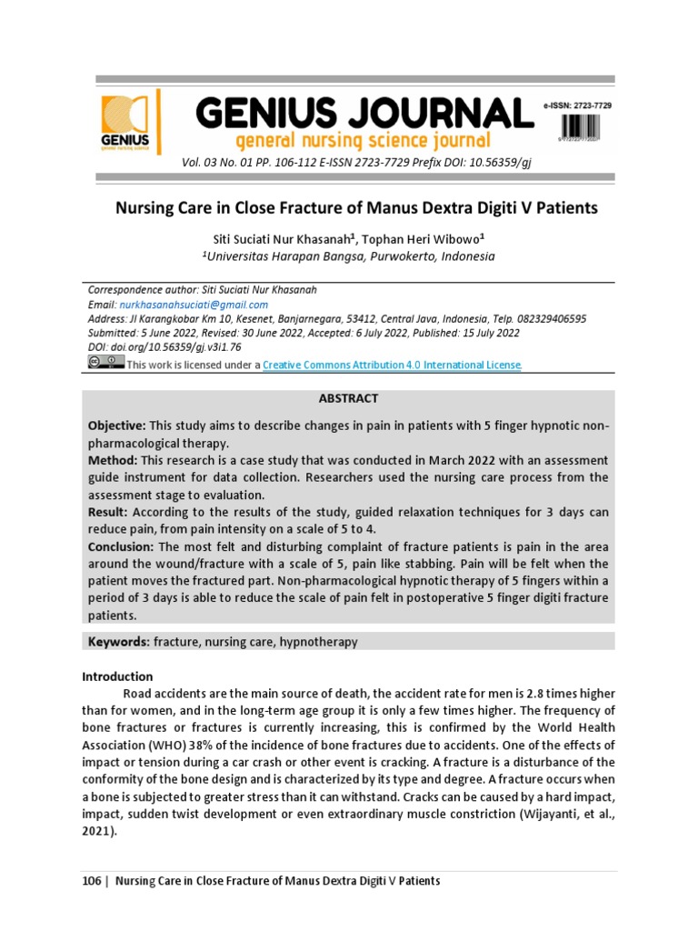 106-112 Nursing Care in Close Fracture of Manus Dextra Digiti V ...