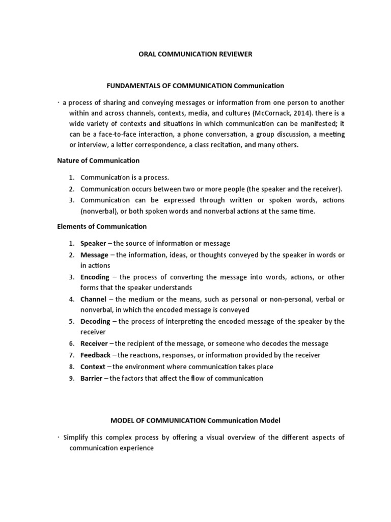 Oral Communication Reviewer | PDF | Communication | Nonverbal Communication