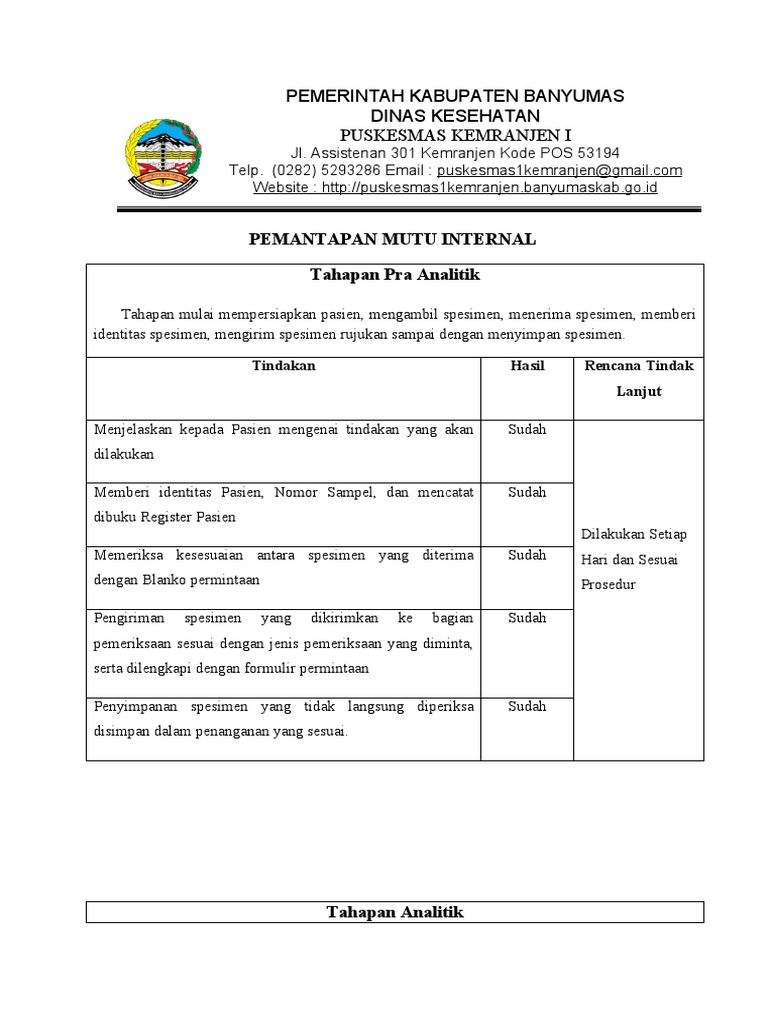 Contoh PMI Laboratorium Puskesmas | PDF