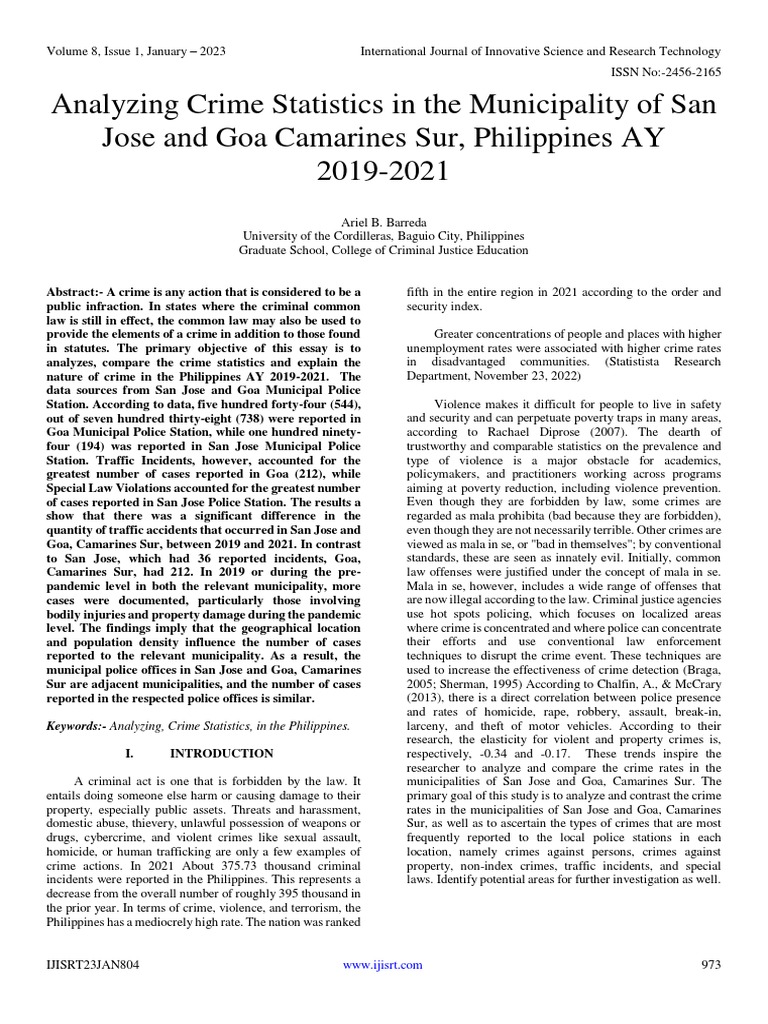 Analyzing Crime Statistics in The Municipality of San Jose and Goa ...