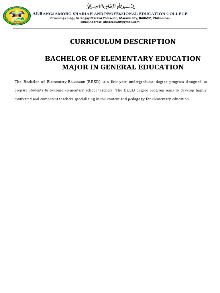 Curriculum Descirption of Beed Bsed Shariah | PDF