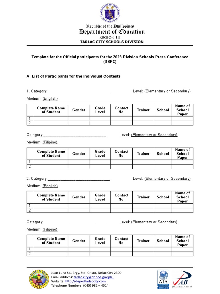 Template For DSPC Individual Entries | PDF | Students | Behaviorism