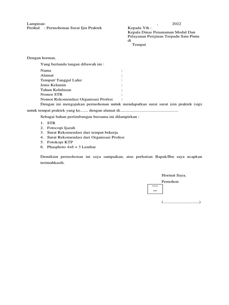 Contoh Surat Permohonan Sip 1 | PDF
