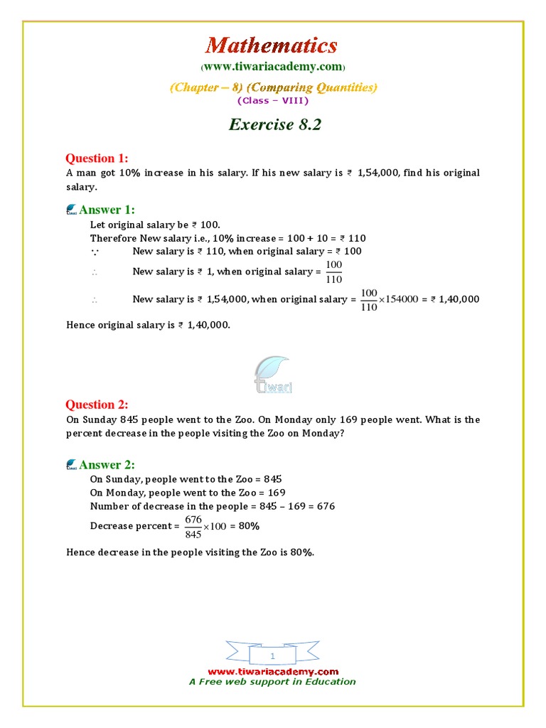 8maths NCERT Solutions Chapter 8 | PDF | Prices | Value Added Tax