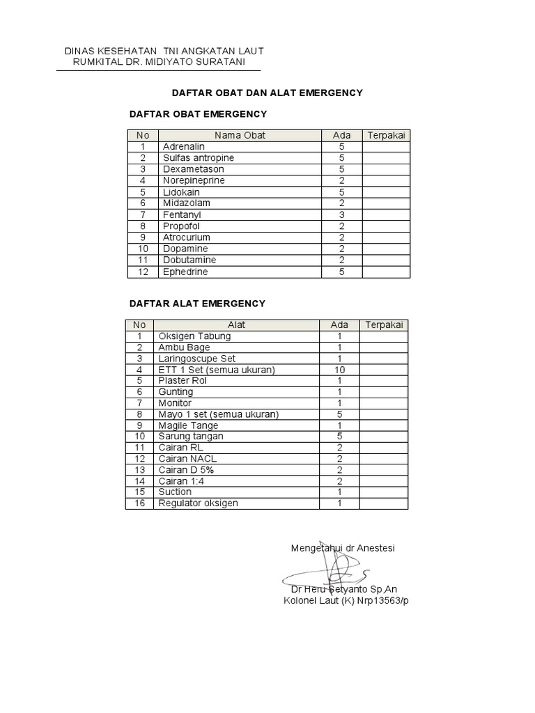 Daftar Alat dan Obat Emergency IGD | PDF