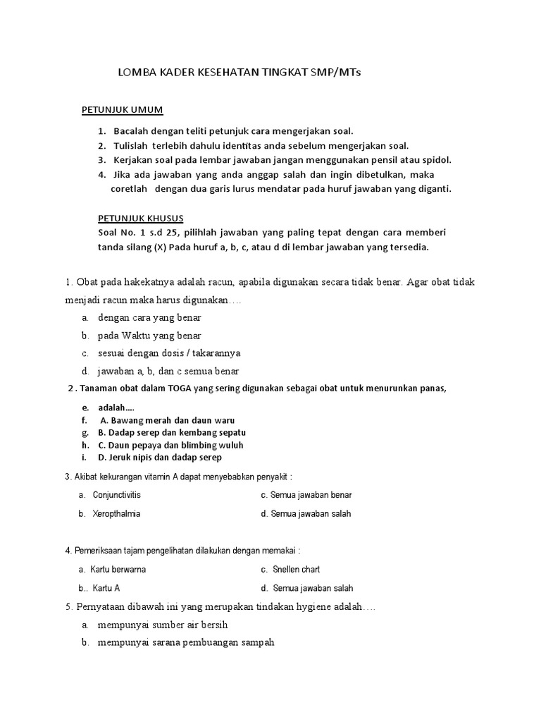 Lomba Kader Kesehatan Tingkat SMP | PDF | Kesehatan Holistik