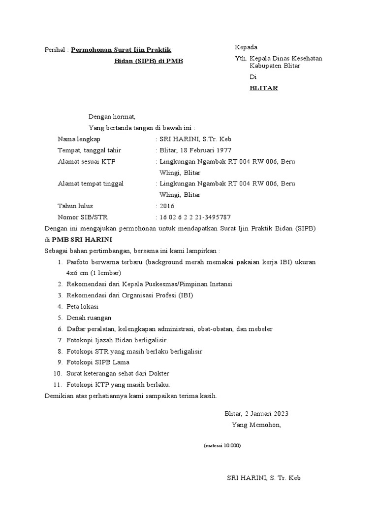 Form Permohonan SIPB (Mandiri) | PDF