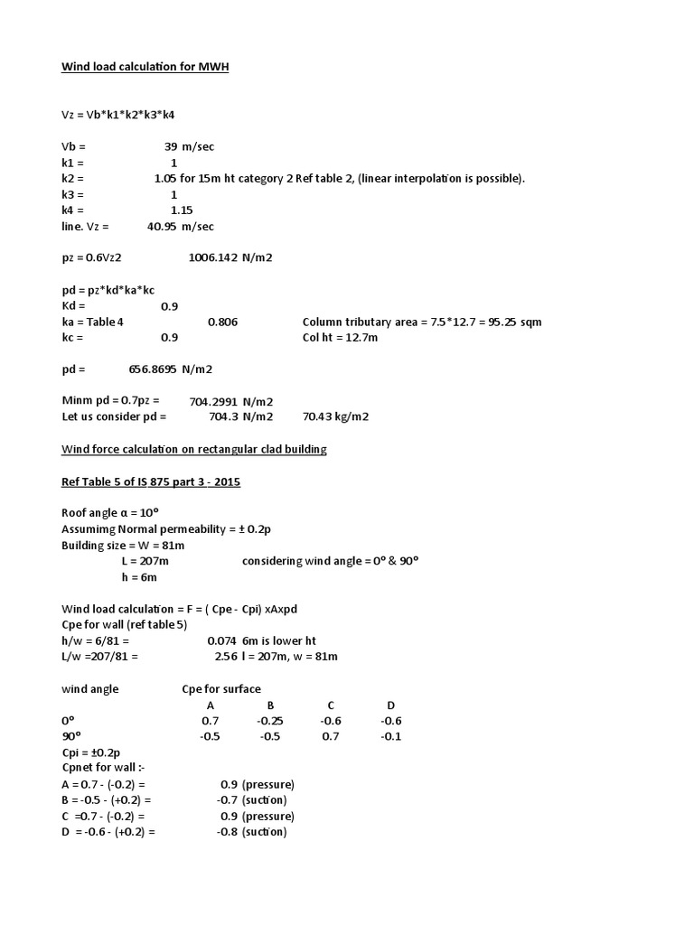 Wind Load Calculation On Wall and Monoslope Roof | PDF