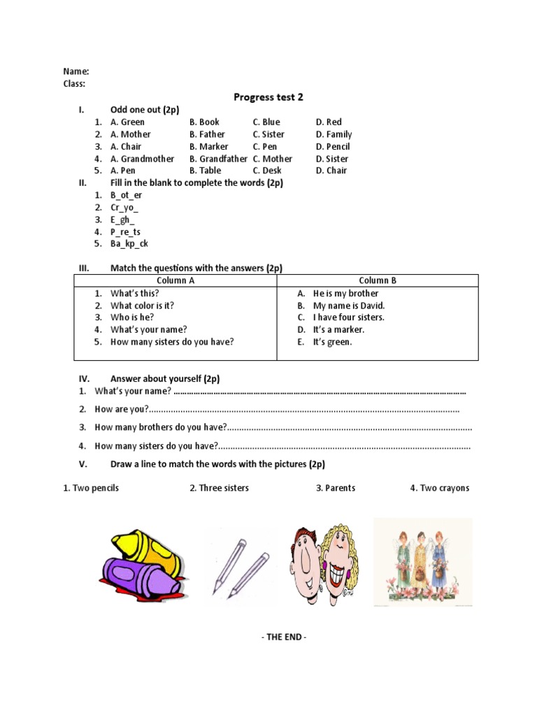 Back Pack 1 Progress Test 2 | PDF
