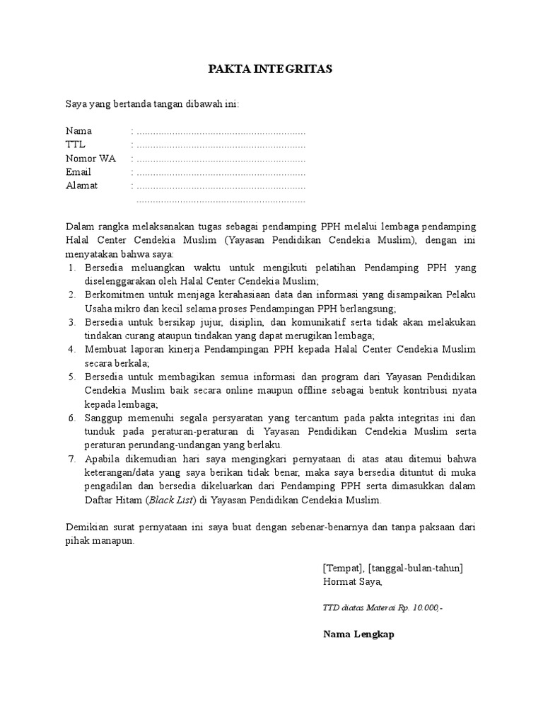 Pakta Integritas | PDF