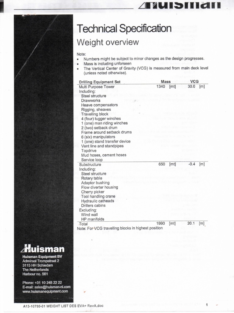 Huisman Tech Spec Eva Plus001 | PDF