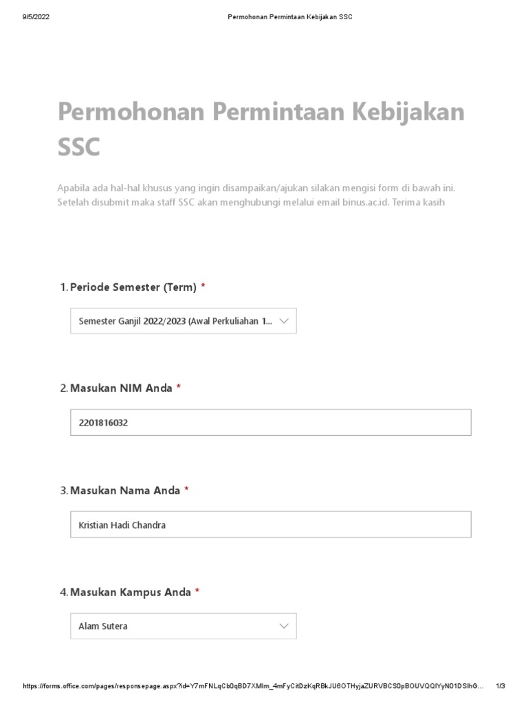 Permohonan Permintaan Kebijakan SSC | PDF