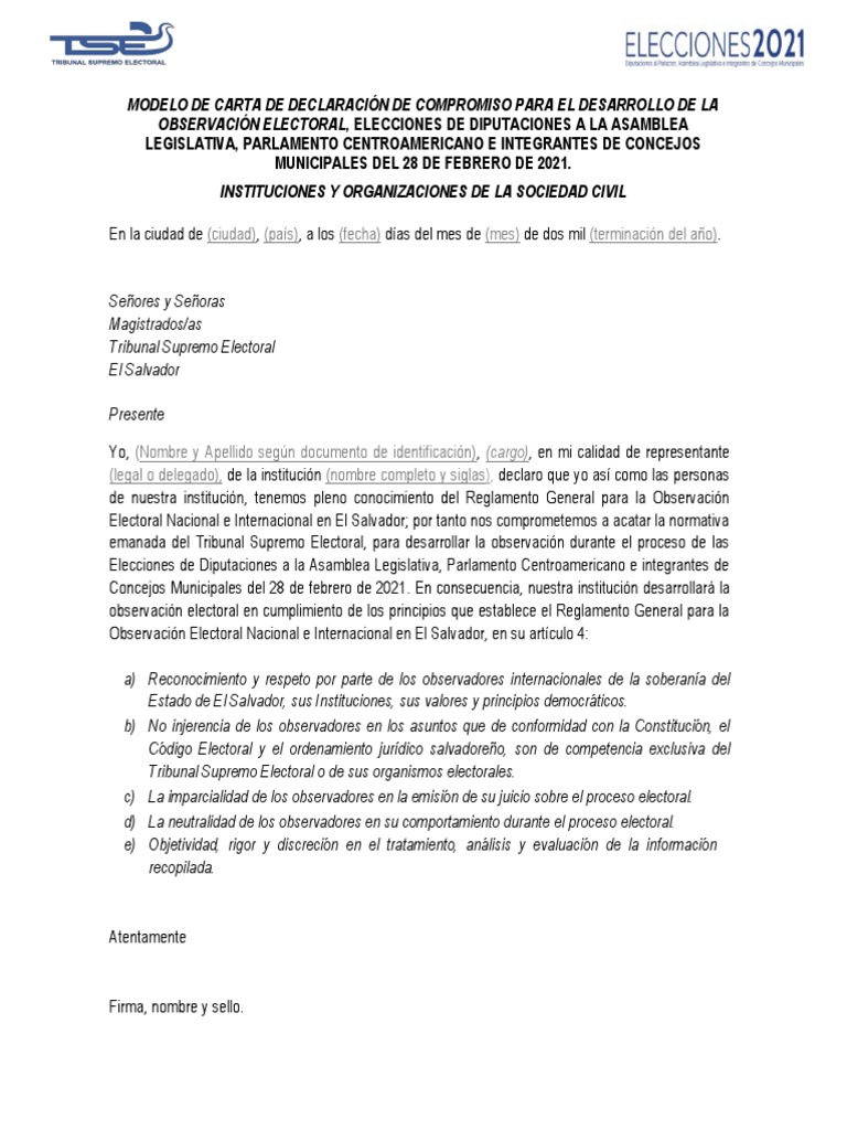 Modelo de Carta Compromiso para Instituciones y OSC 2021 | PDF