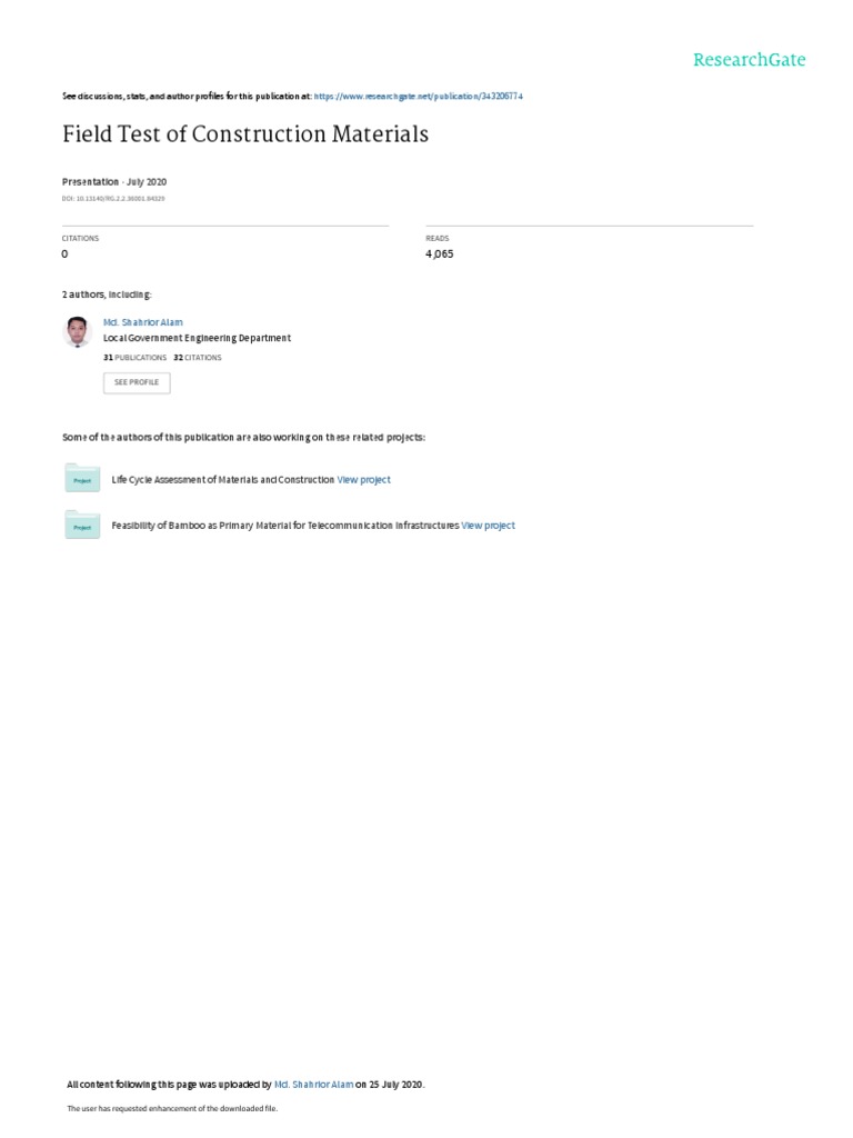 Field Test of Construction Materials | PDF | Concrete | Asphalt