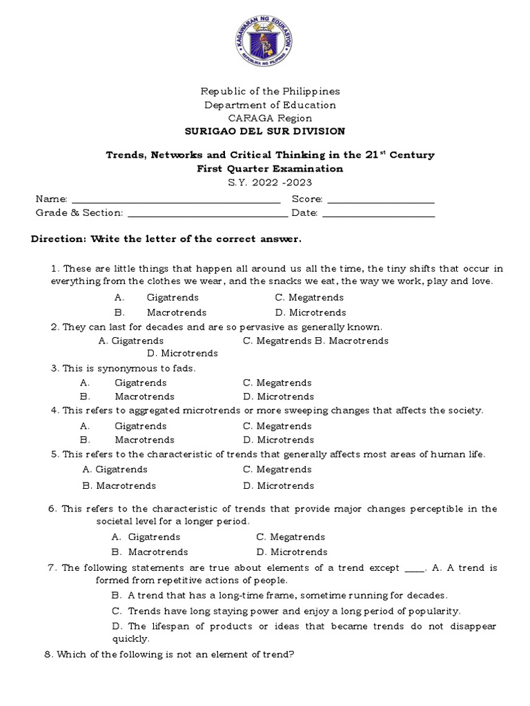 Trends, Networks, and Critical Thinking First Quarter | PDF ...