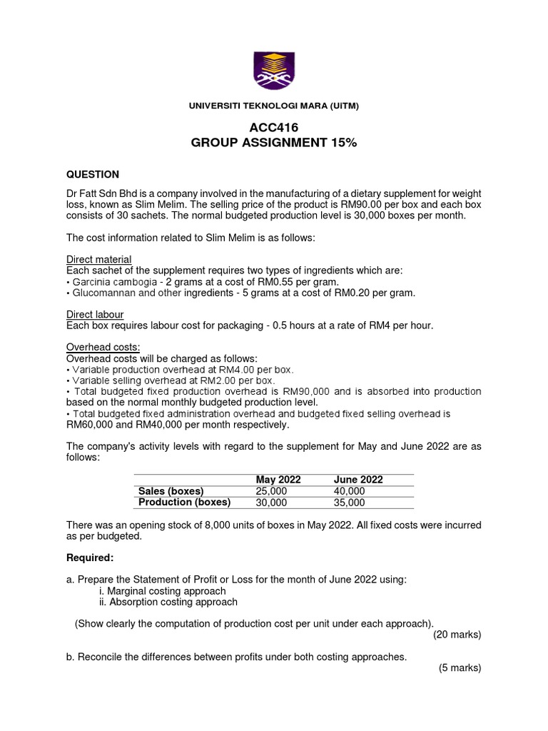 ACC416 Assignment 2 | PDF | Cost | Business Economics