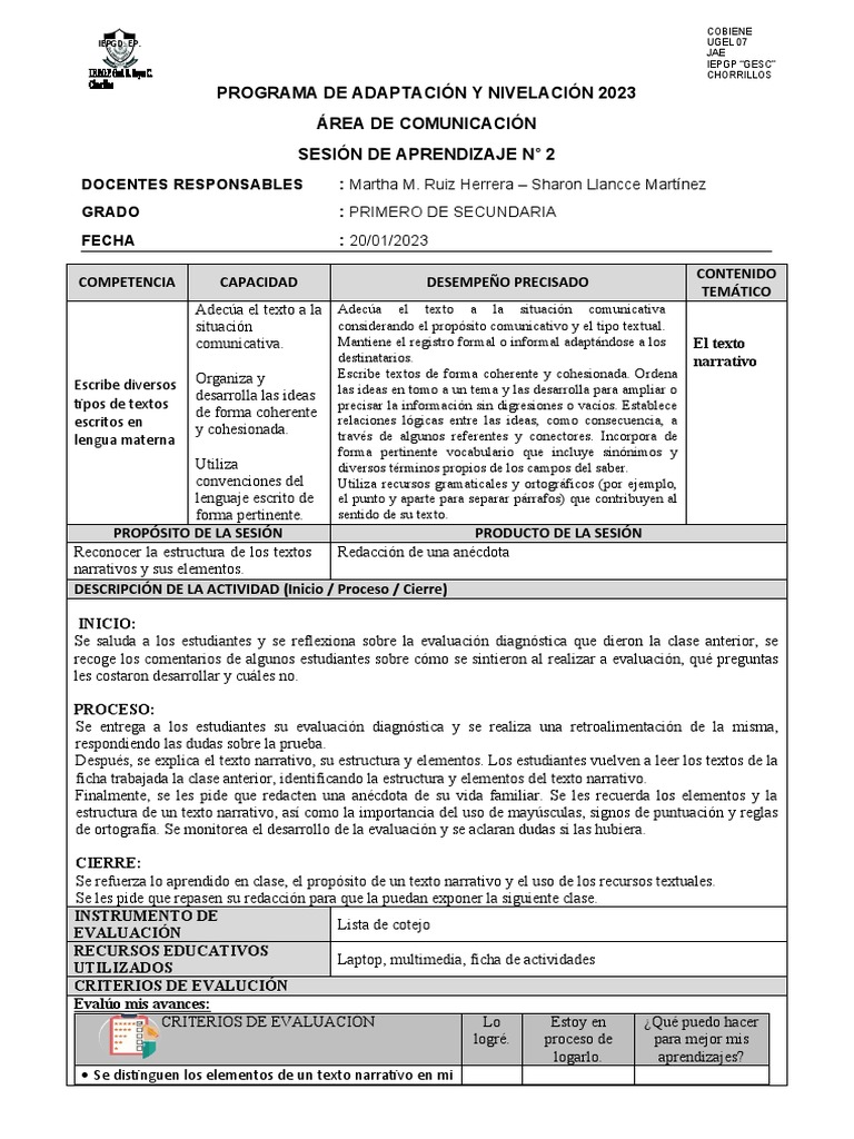 SESIÓN DE APRENDIZAJE N° 2 | PDF | Evaluación | Comunicación humana