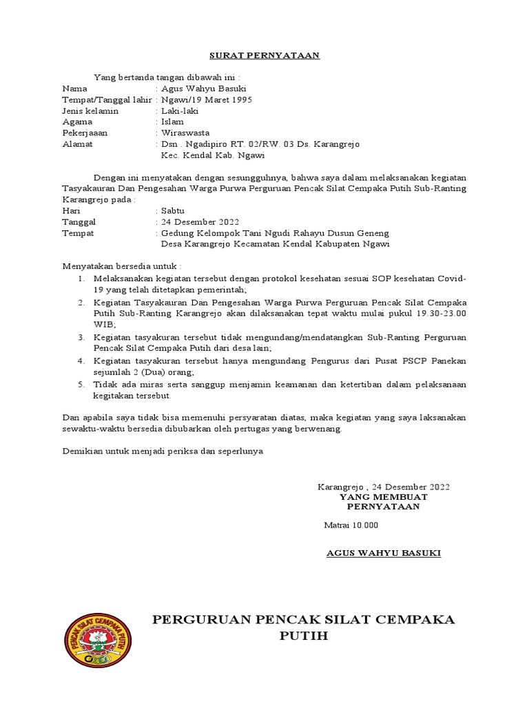 Surat Pernyataan PSCP | PDF