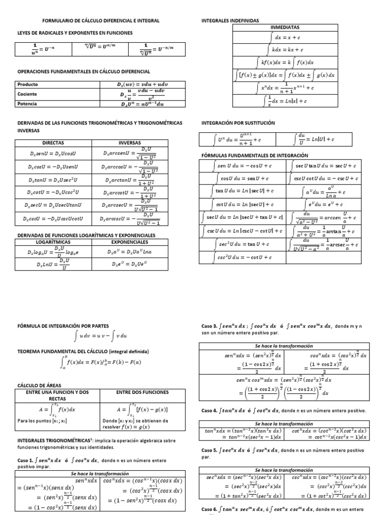 Formulario de Cálculo Diferencial e Integral | PDF | Integral | Logaritmo