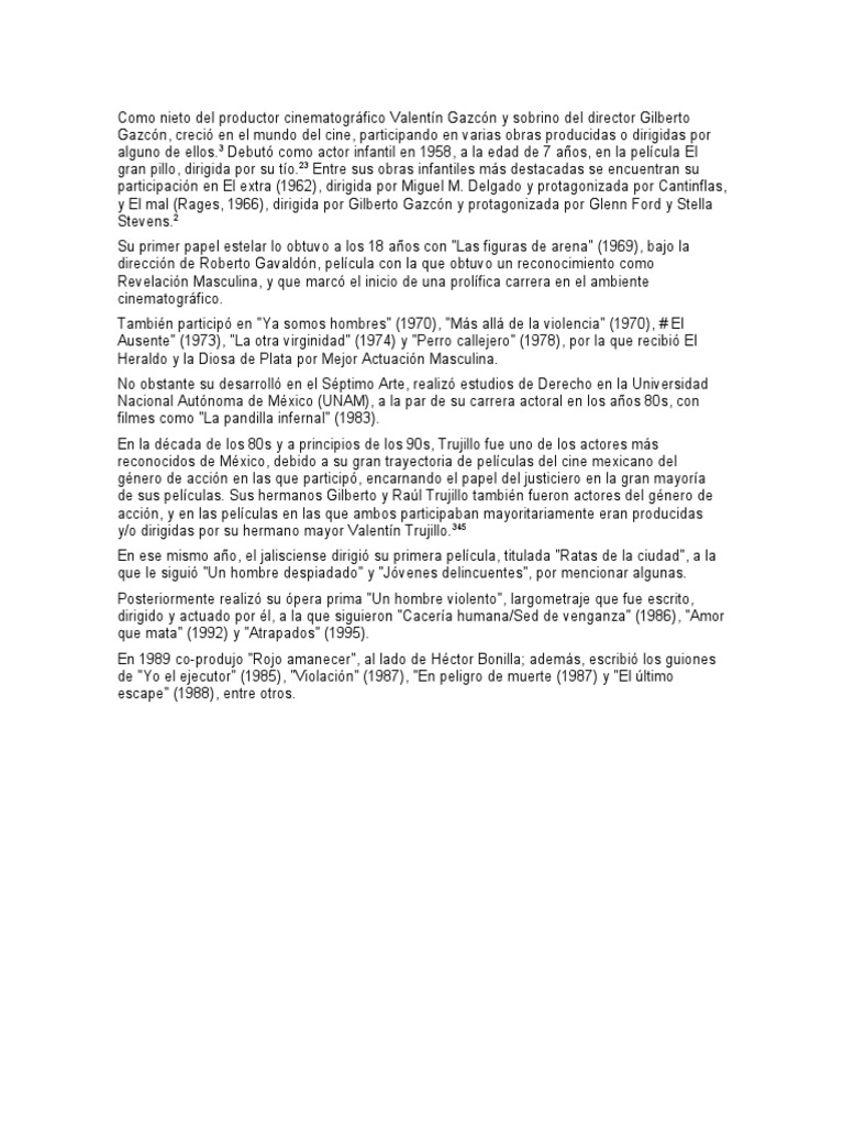 Trayectoria de Valentín Trujillo en Cine | PDF