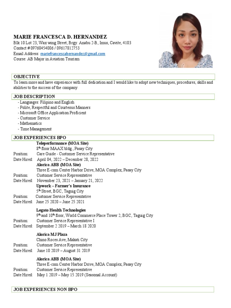 Most Updated Resume Marie Francesca Hernandez | PDF | English As A ...